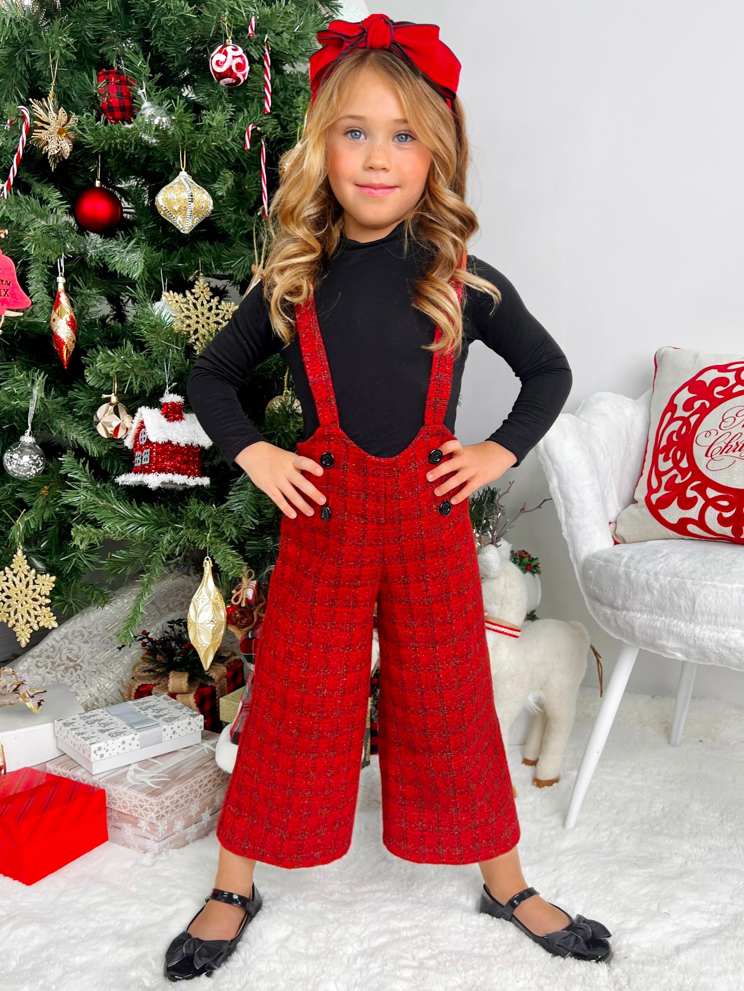 Cozy Couture Turtleneck Top and Flannel Overalls Set – Mia Belle Girls